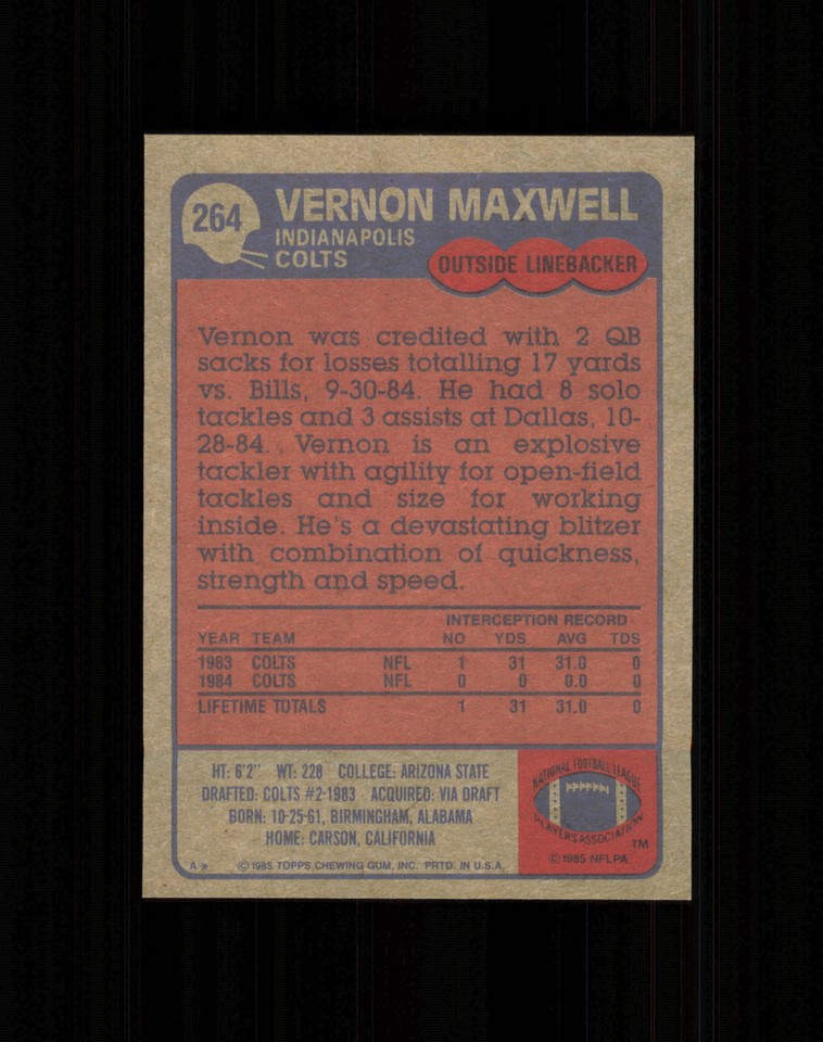 1985 Topps Football #264 Vernon Maxwell Indianapolis Colts | eBay