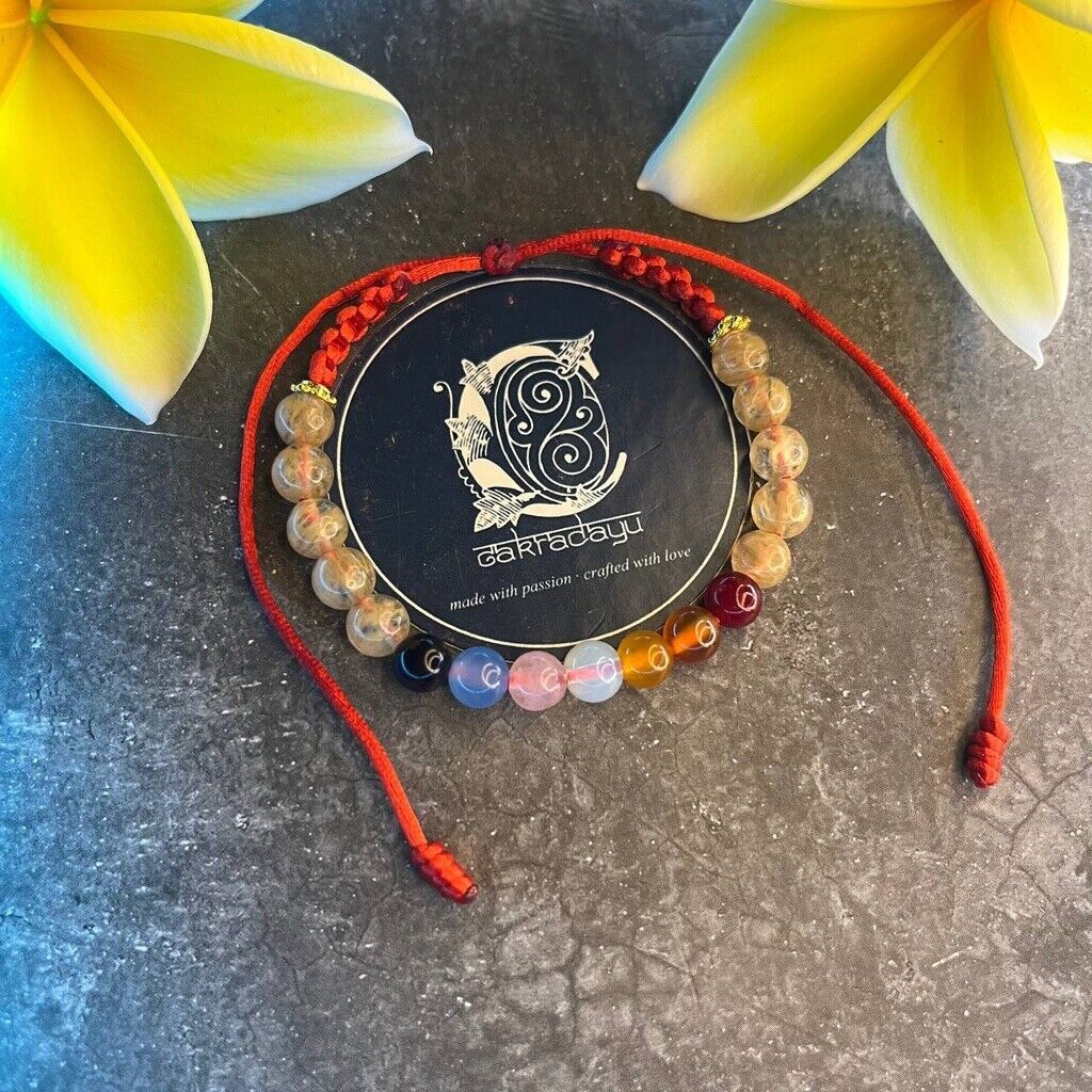 Bracelet en cristal 7 chakras avec pierre Serat Sedana et cordon rouge ...