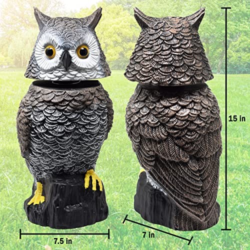 Owl Decoy to Scare Birds Away Scarecrow Fake Owl with Rotating Head 15 ...