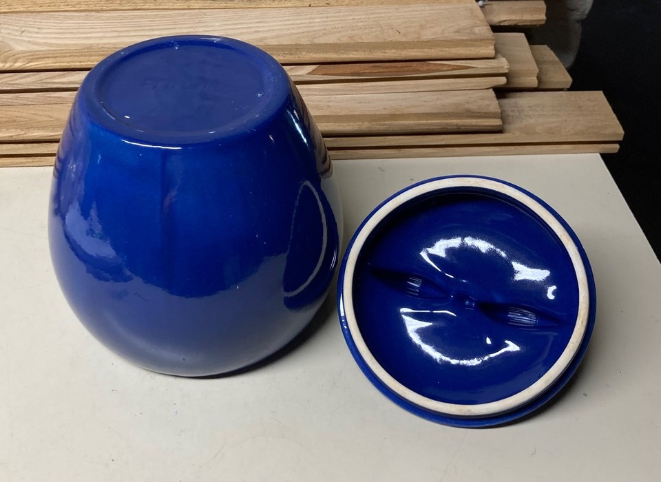 Vintage Red Wing Art Pottery Glossy Cobalt Blue APPLE Cookie Jar 8 ...