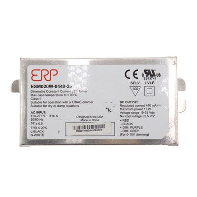 ERP ESM020W-0440-25 DIMMABLE CONSTANT CURRENT LED DRIVER, 11W 440MA, 19 ...