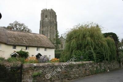 Photo 6x4 Georgeham church Thatched cottages and St. George's church ...