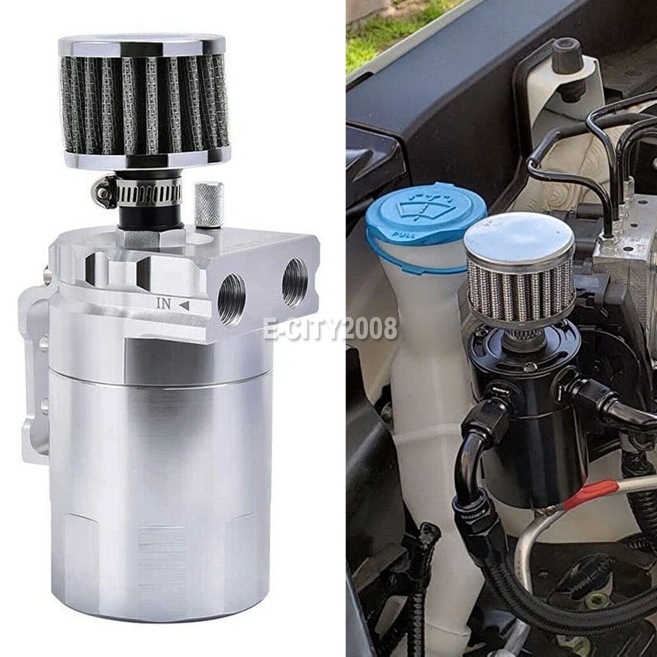 Silver Aluminum Oil Catch Can Kit Reservoir Baffled Tank with Breather ...