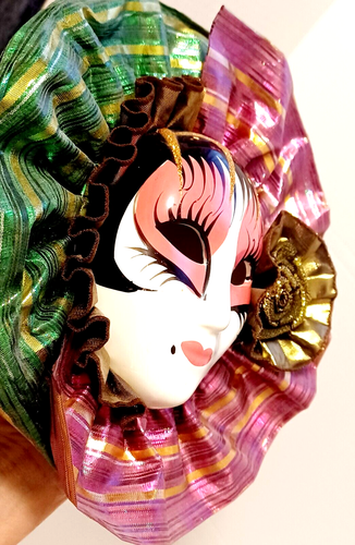 Porcelain Mask Wall Hanging French Clown Pierrot Doll Pink Purple Green ...