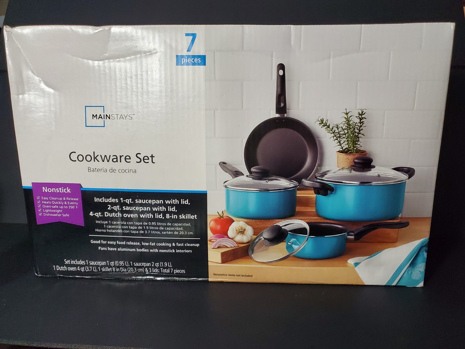 Mainstays 7 Piece Non-Stick Cookware Set Aluminum Teal. O. | eBay