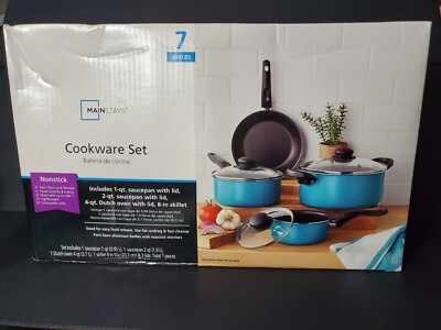Mainstays 7 Piece Non-Stick Cookware Set Aluminum Teal. O. | eBay