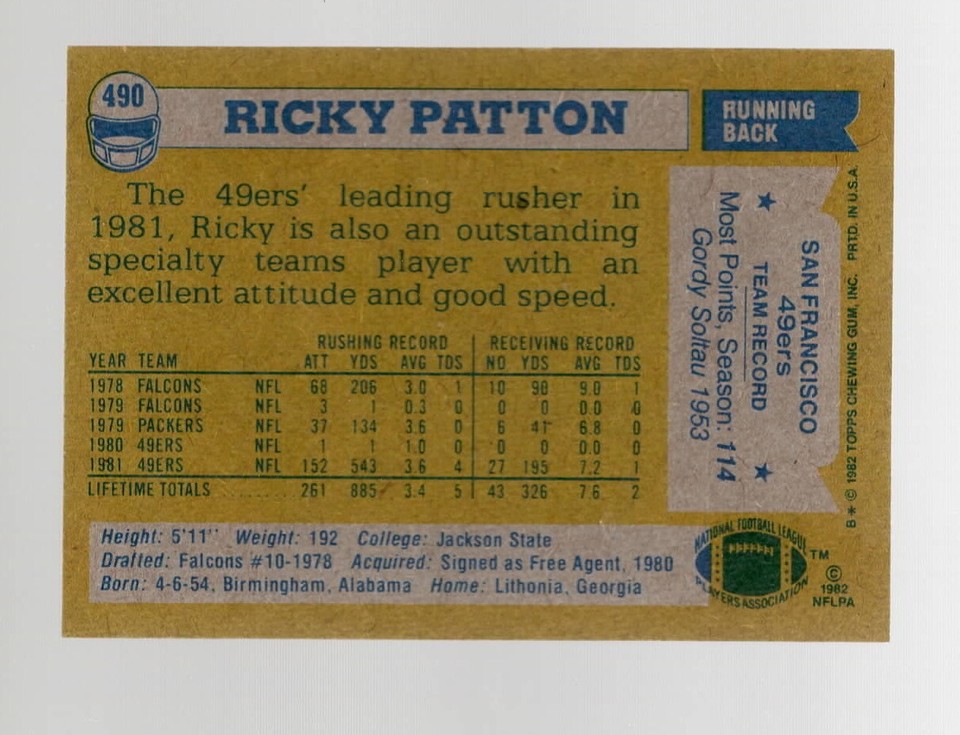 1982 Topps #490 Ricky Patton NM/Mint | eBay