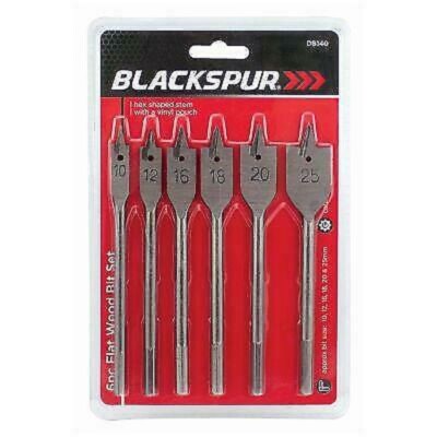 6pc Flat Wood Bit Set 6 Pieces 10, 12, 16, 18, 20 & 25mm Carbon Steel ...