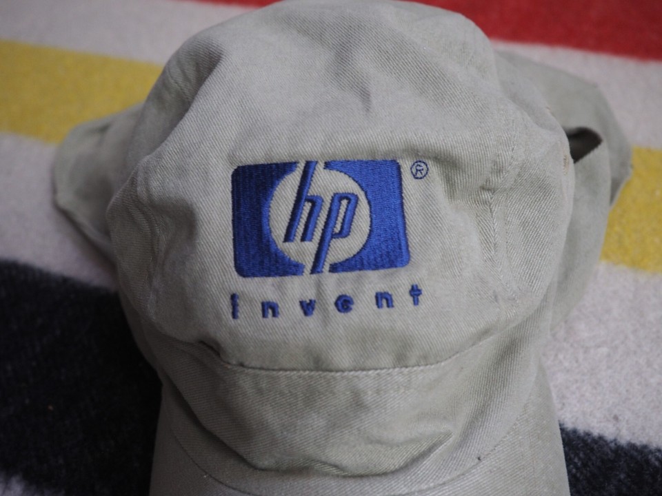 VTG 90s HP Invent Tech Computer Logo Promo Tan Silicon Dad Baseball Hat ...