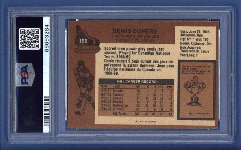 1975-76 O-Pee-Chee #159 DENIS DUPRE PSA 8 NM-MT Kansas City Scouts LOW POP (10) | eBay