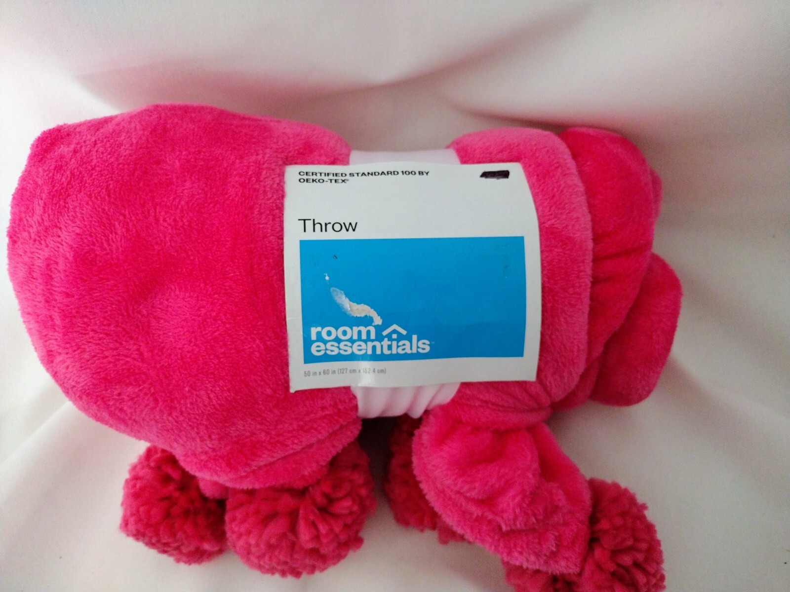 Room Essentials Solid Plush with Poms, Throw Blanket - Pink for sale ...