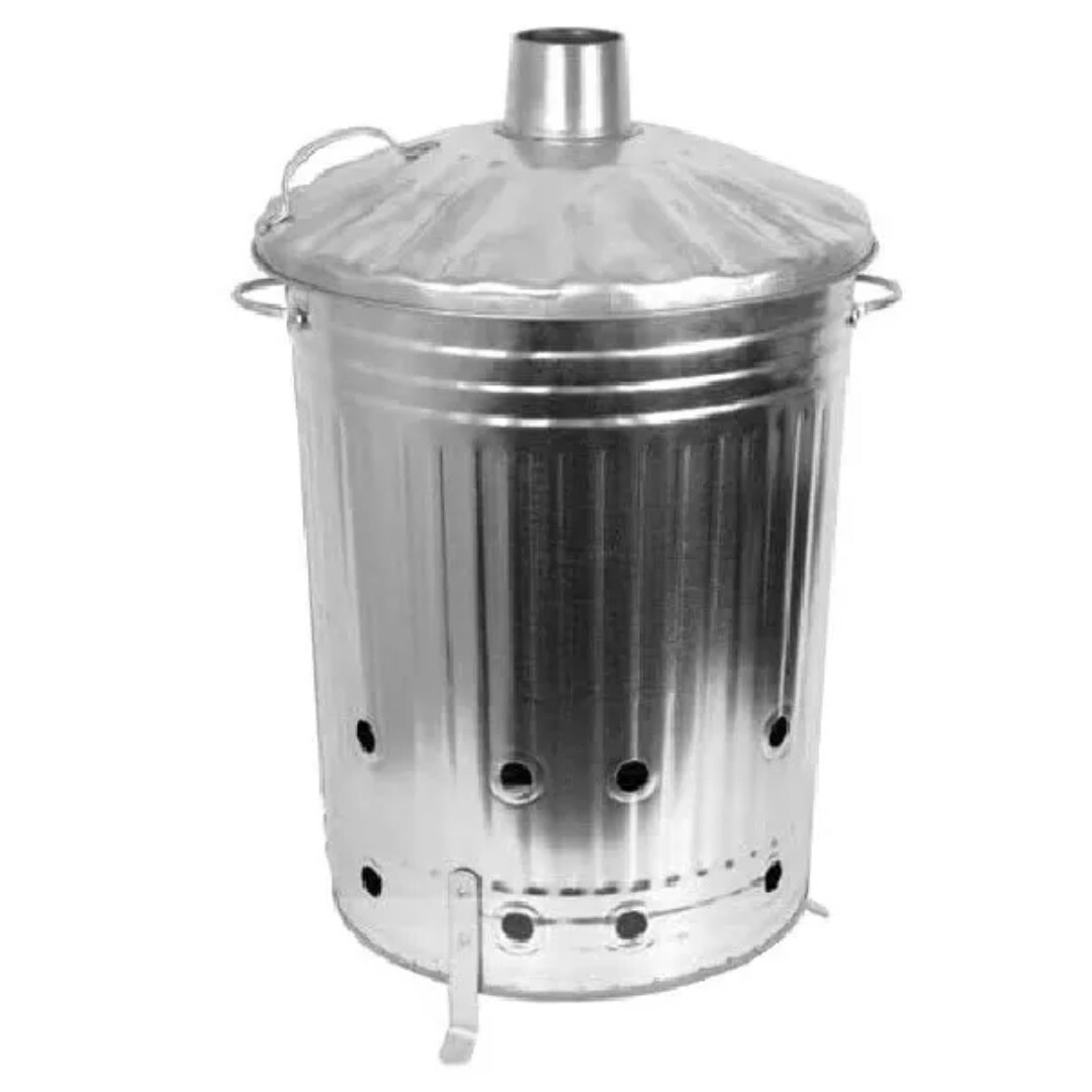 90L Galvanized Steel Incinerator Bin - Outdoor Fire Burner Dustbin for ...