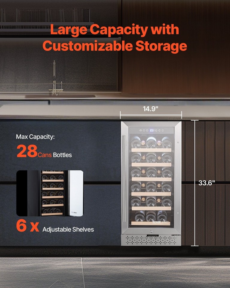 Wine Cooler 28 Bottle Wine Fridge Mini Wine Cooler Refrigerator Glass ...