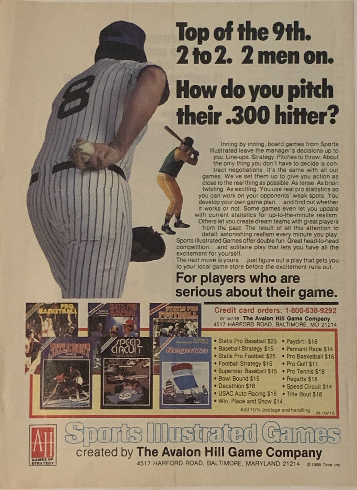 1986 Sports Illustrated Games PRINT AD Avalon Hill Board Games VTG 80s ...