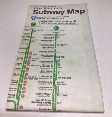 New York City NYC Subway Map 1987 Metropolitan Transportation Authority ...