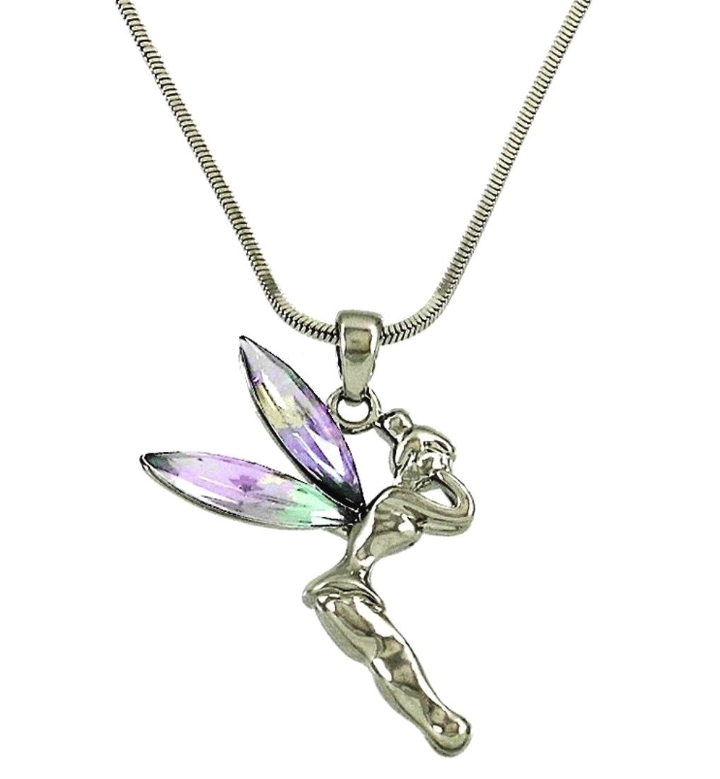 Disney Fairy Tinkerbell Pendant Necklace Clear Crystal Wings Tinker ...
