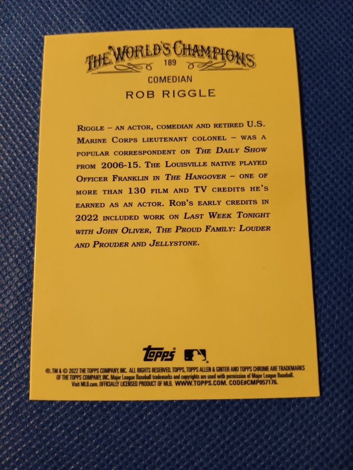 2022 ROB RIGGLE TOPPS ALLEN AND GINTER COMEDIAN CARD #189 THE HANGOVER ...