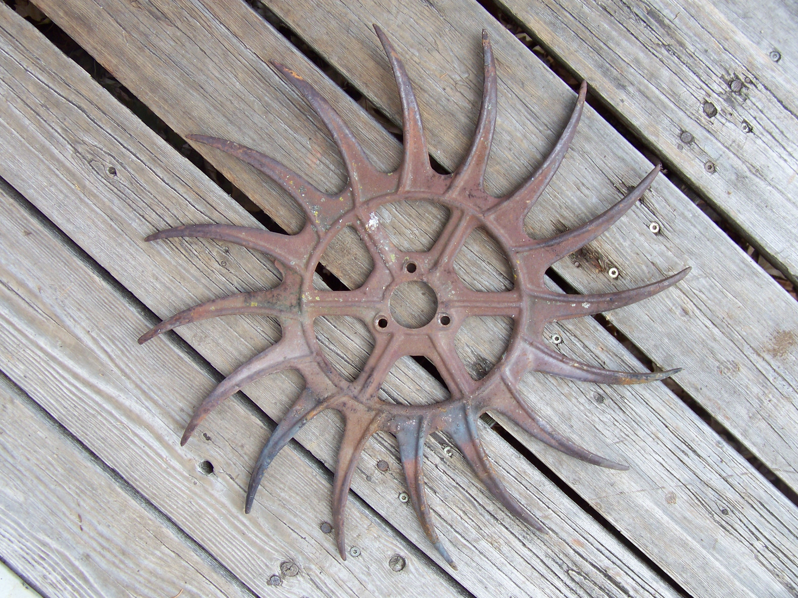 .Spiked Cast Iron Rotary Hoe Tiller Lawn Garden Rustic Steampunk ...