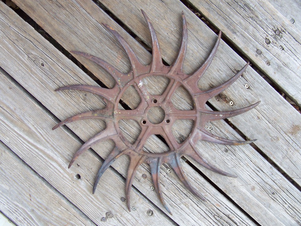 .Spiked Cast Iron Rotary Hoe Tiller Lawn Garden Rustic Steampunk ...