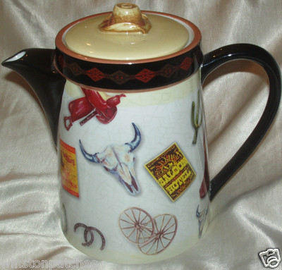 LIFESTYLE HOME RODEO COFFEE TEA POT O WESTERN HORSESHOES COWBOY BOOTS ...