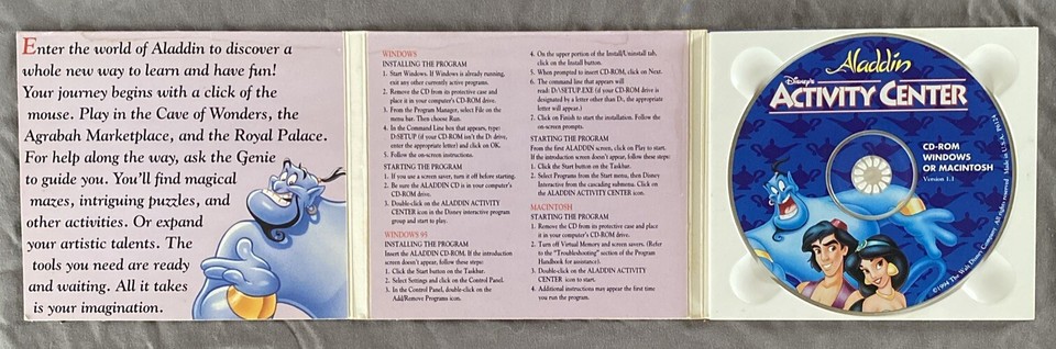 Aladdin Activity Center PC CD-ROM Windows Disney Interactive Disc ...