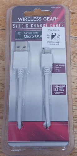 Wireless Gear Micro USB Sync & Charge Cable 10ft White G0287 | eBay