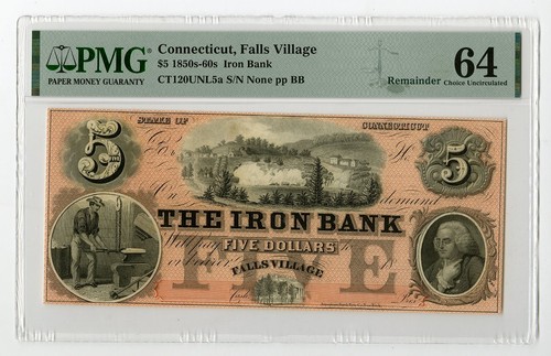 CT. Iron Bank, ND (1850 to 1860s), $5 Remainder Obsolete Banknote, PMG ...