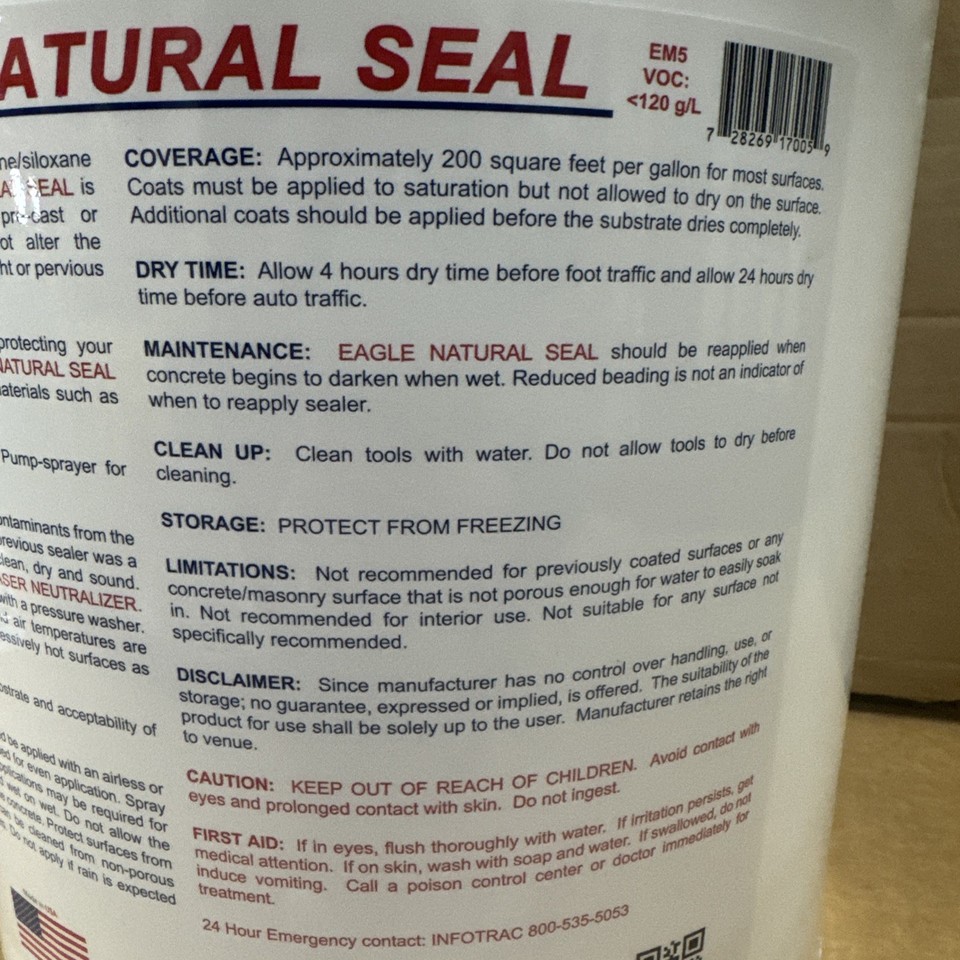 EAGLE Concrete Masonry Sealer Penetrating Clear Water And Salt Repellant, 5 GAL 638908051666| eBay