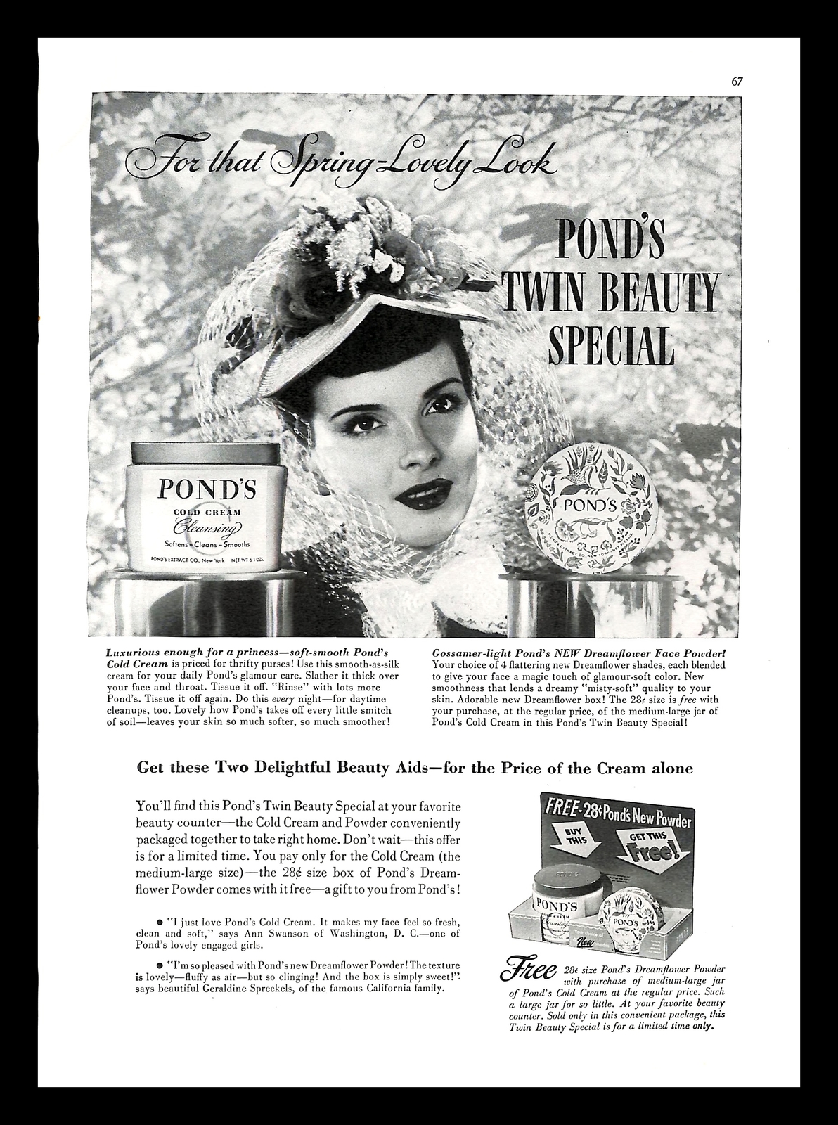 1942 Ponds Cold Cream Powder Vintage PRINT AD Woman Fashion Cosmetics ...