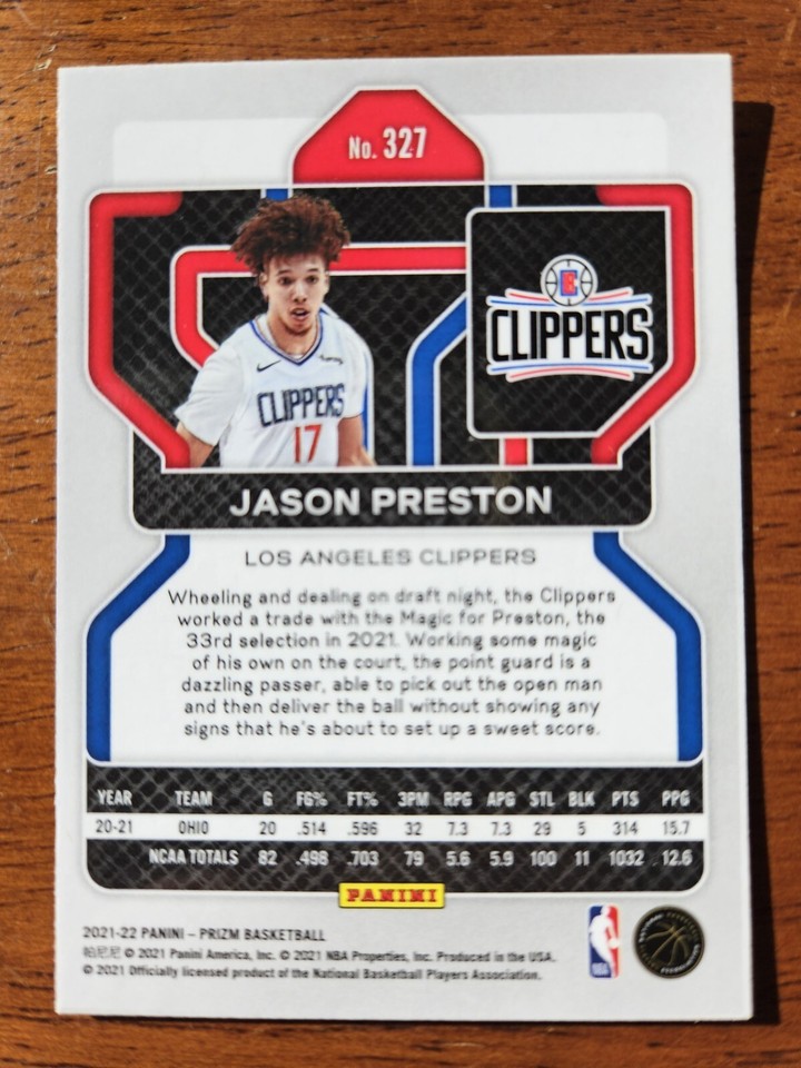 2021 22 Panini Prizm Jason Preston Base Rookie RC #327 Los Angeles ...