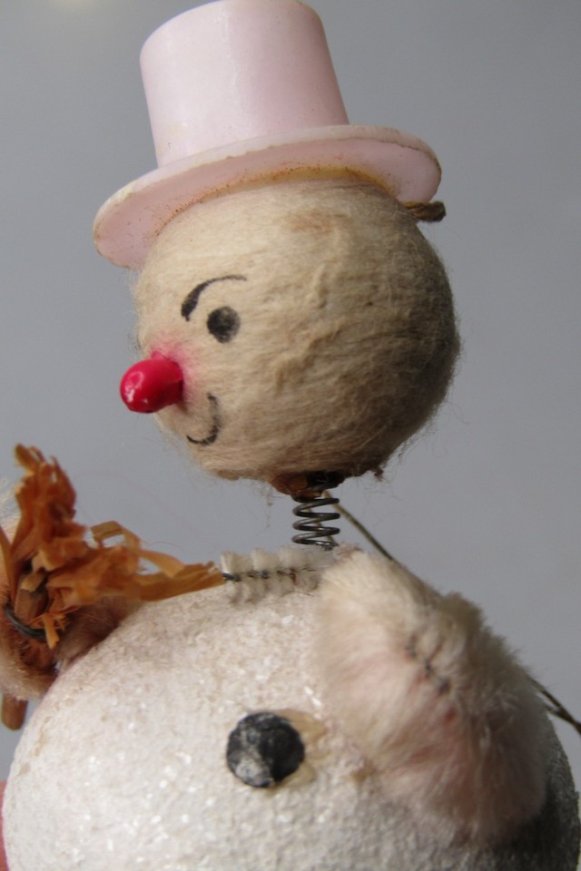 Lot Vintage Batting Putz Mica SNOWMAN Bobble Head Christmas Ornaments ...