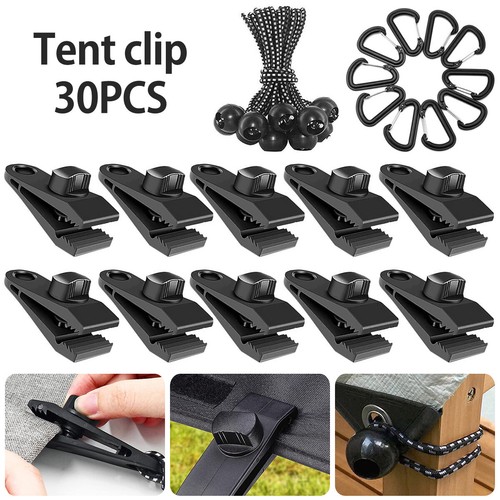 30Pcs Tarp Clips Heavy Duty Tent Clips with Elastic Cord and D-buckle ...