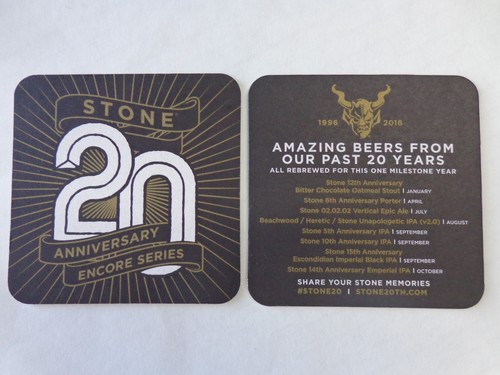 Beer Brewery Coaster ~ ~ STONE Brewing Company ~ 20th Anniversary ...