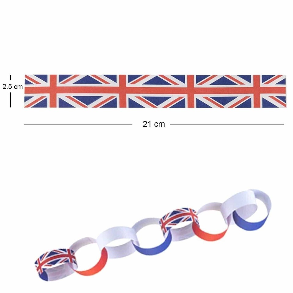PAPER CHAIN 100pk UNION JACK Strips Kings Coronation Hanging Party ...