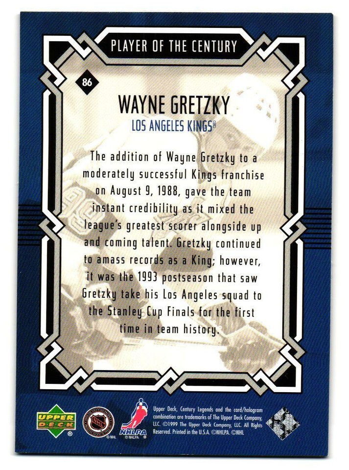 Wayne Gretzky 1999-00 Upper Deck Century Legends #86 SKU#13799 | eBay UK