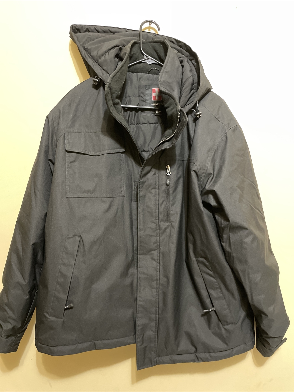 Swiss Tech Mens Jacket Black Winter Snow Ski Hooded Coat | eBay