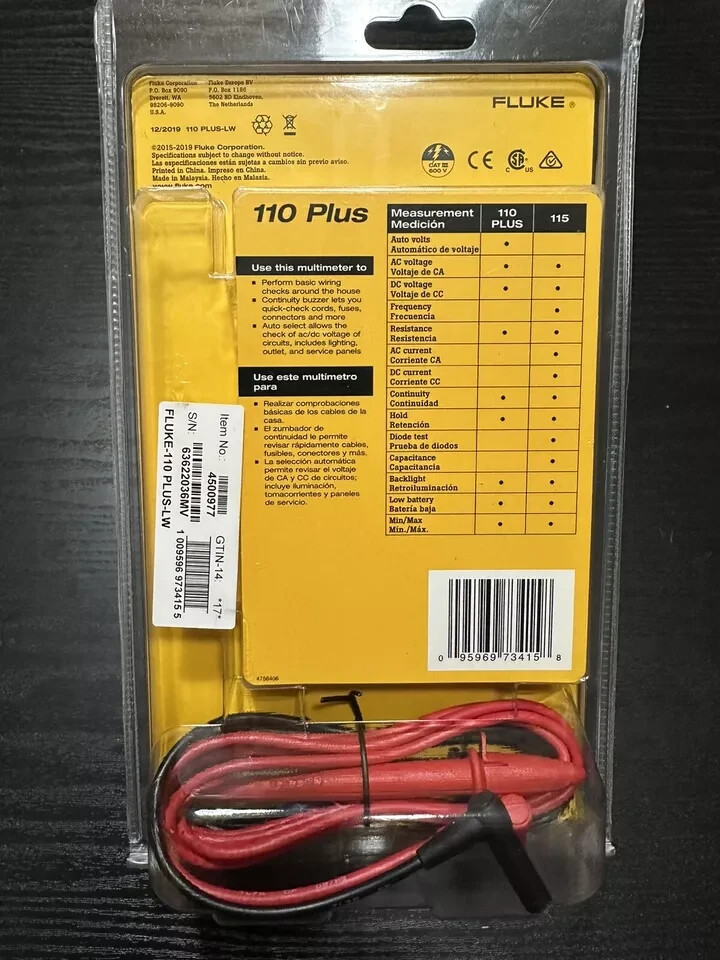Fluke 110 Plus Essential Multimeter True RMS Multimeter - 772343