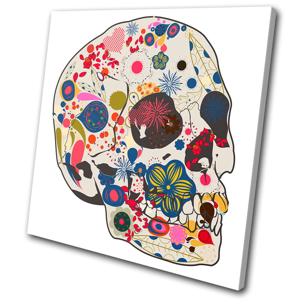 Canvas Art Picture Print Candy Sugar Skull Skeleton Floral Illustration ...