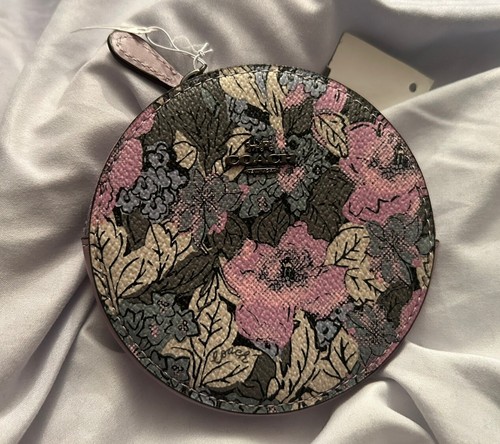 NWT Coach Round Coin Purse With Floral Print Bag Charm Keychain ...