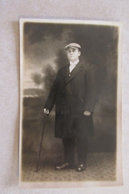 d515 vintage postcard RPPC man dapper gentleman holding cane hat ...