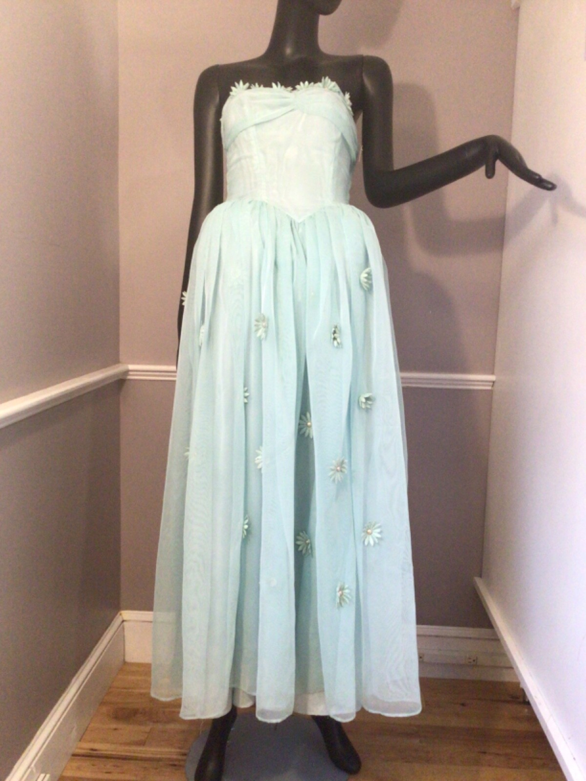 Authentic Vintage late 1940s 1950s Womans Aqua Strapless Nylon Prom ...