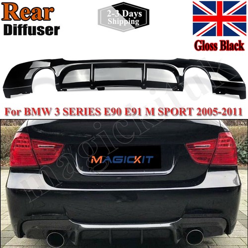 FOR BMW E90 E91 3 SERIES M SPORT REAR DIFFUSER DUAL EXHAUSTS GLOSS ...