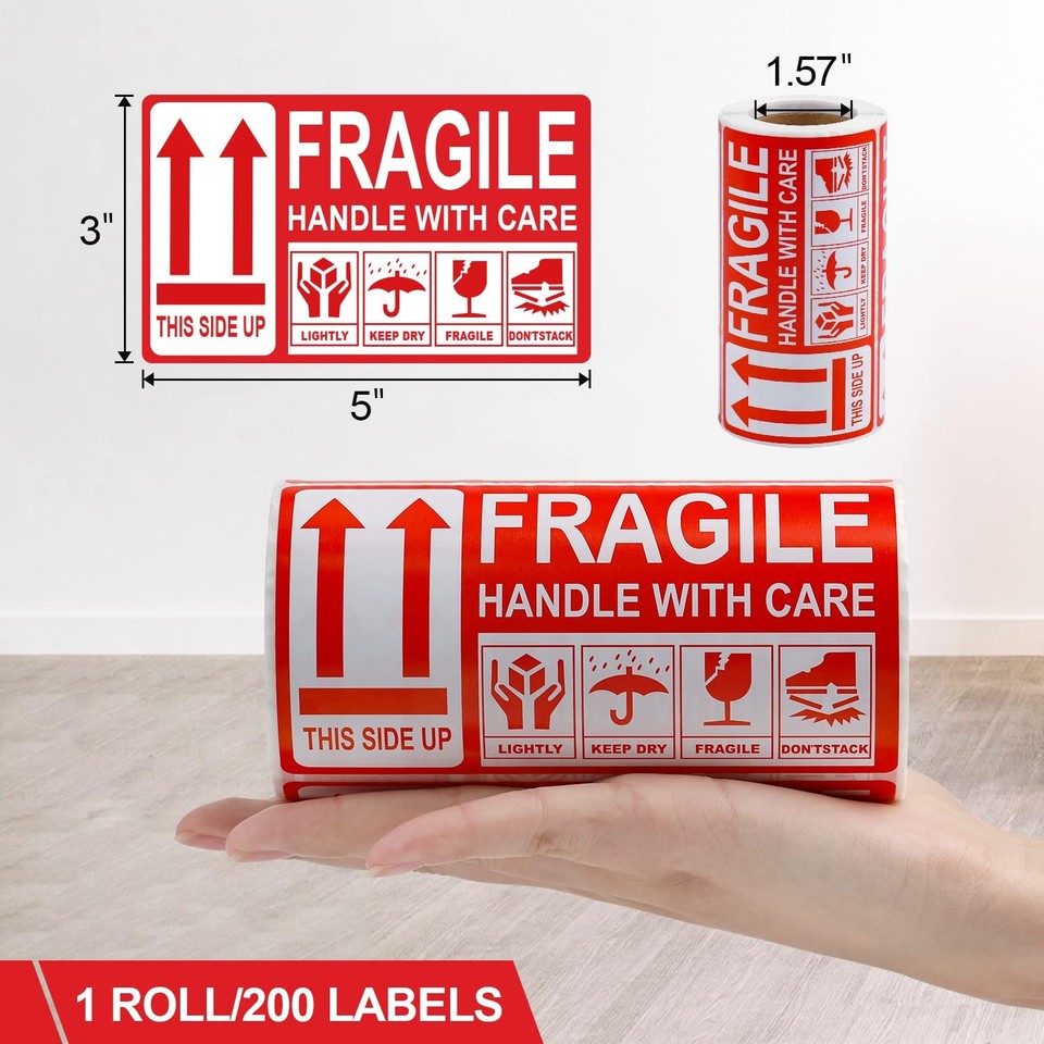 LKXSPLABE 3"x 5" Fragile Stickers 200 3 x 5 inch | 200 Labels LARGE ...