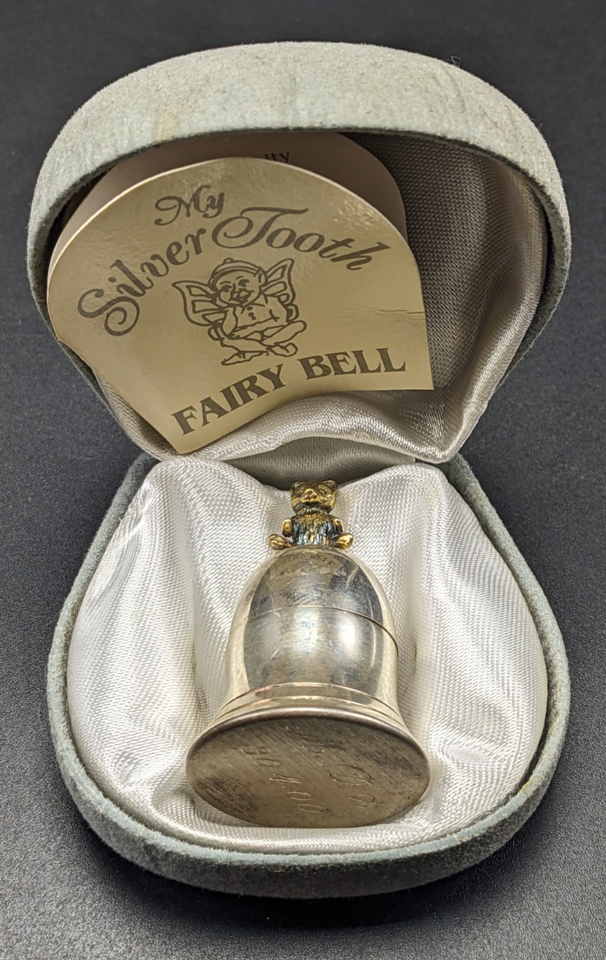 Sterling Silver Tooth Fairy Bell Teddy Bear .925 & Box/Paper 1-1/2" x 1 ...