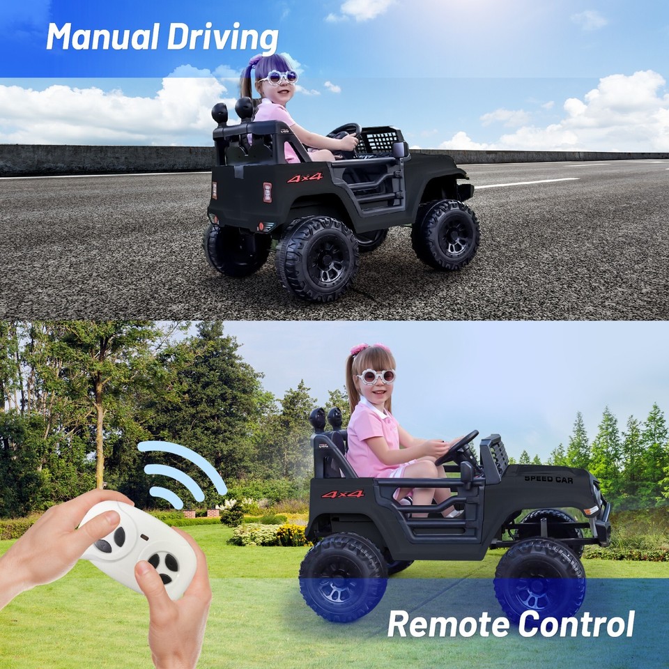 Black 12V Kids Car Power Wheels Ride-on Truck Vehicle w/Remote Control ...