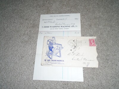 1897 Boss Washing Machine Co. Billhead Letterhead & Envelope Cincinnati ...