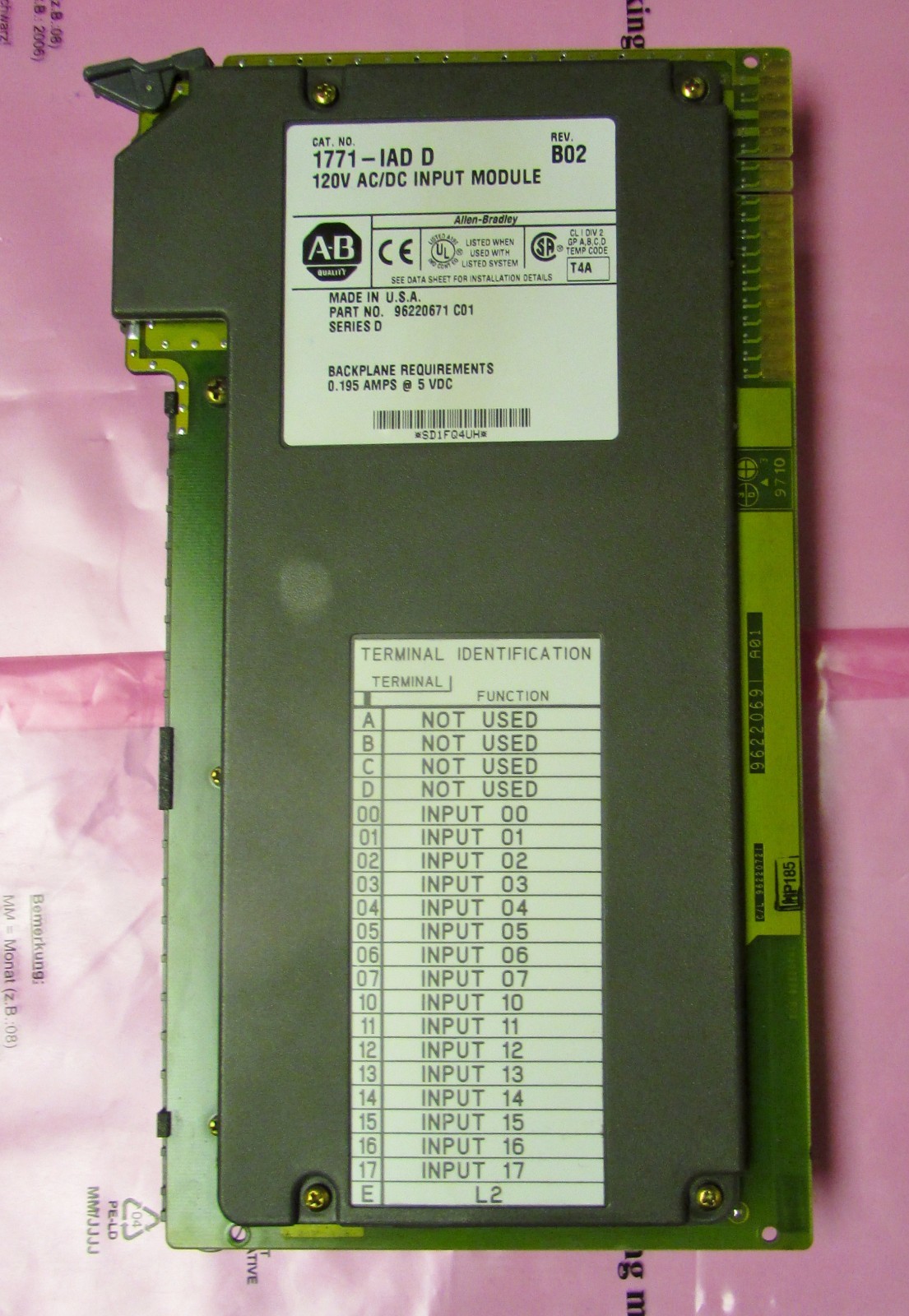 ALLEN BRADLEY 1771 IAD Series D Rev B02 120V AC DC Input Module 1771 ...