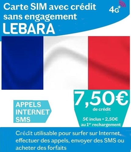 €5, FRENCH, Lebara, PREPAID SIM card, MICRO/STD or NANO. For use in ...