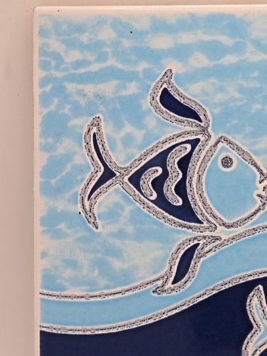 1pc Navy Blue Wave Two Fish Pattern Swimming Pool Ceramic Tile Frost ...