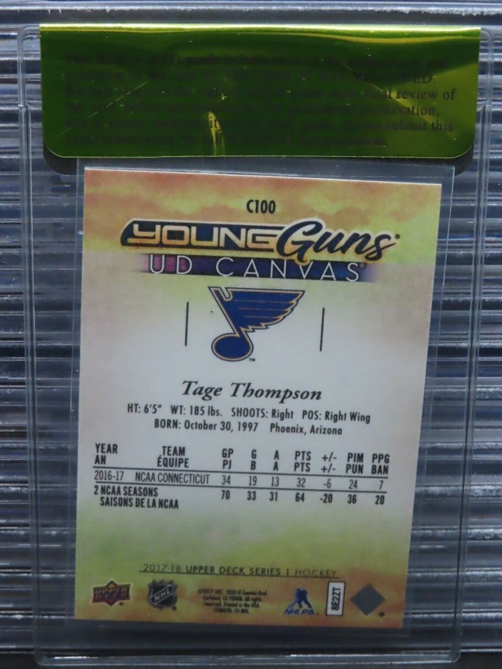 2017-18 Upper Deck Tage Thompson Young Guns UD Canvas Rookie RC C100 ...